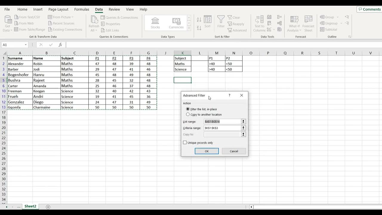 Spreadsheets Advanced filter button - YouTube