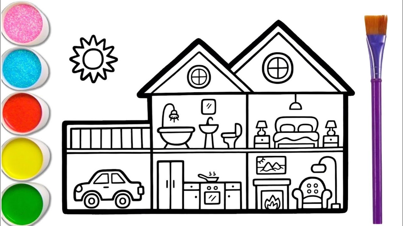 House Cross Section Drawing, Painting and Coloring for kids & Toddlers ...