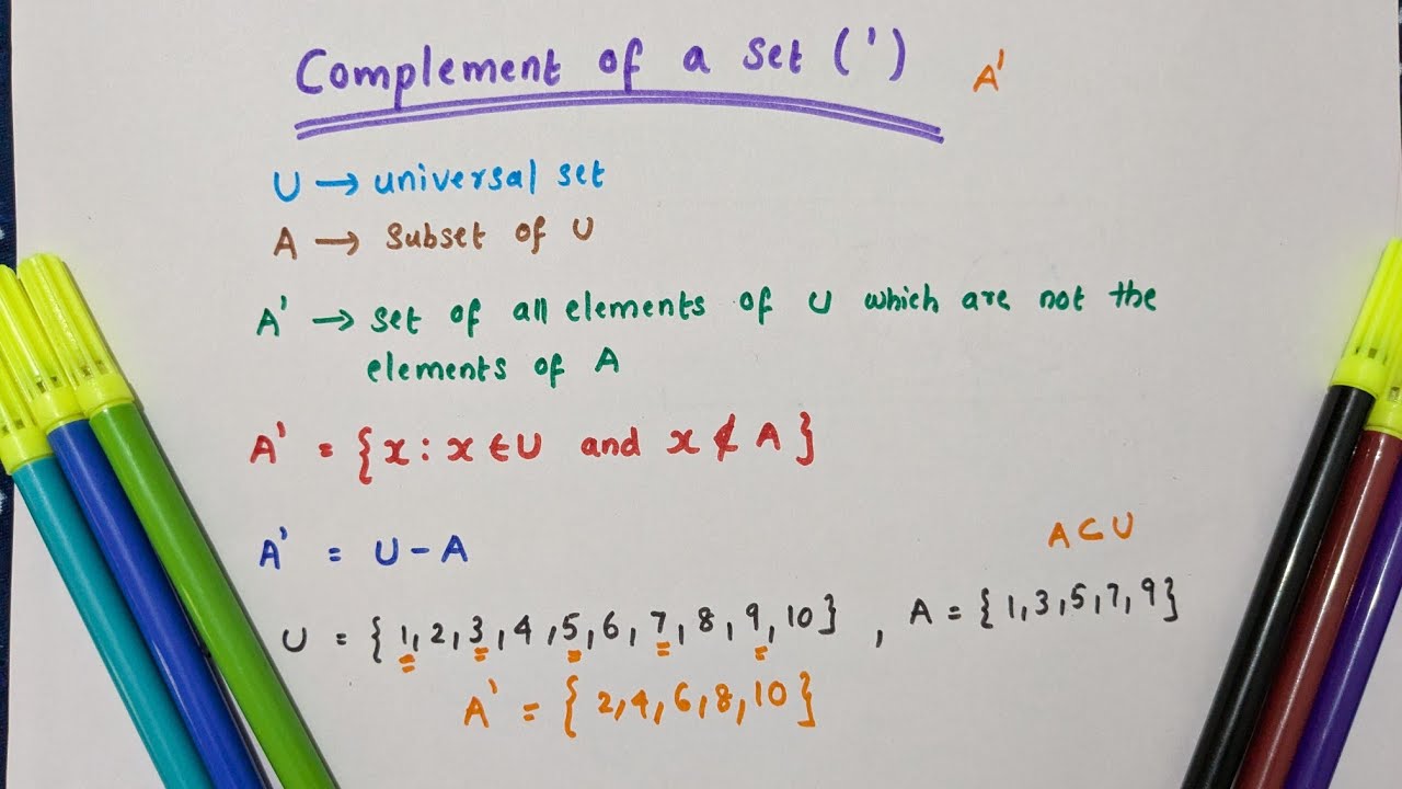 Complement of a set // Operations of sets// Chapter 1 sets//Class 11 ...