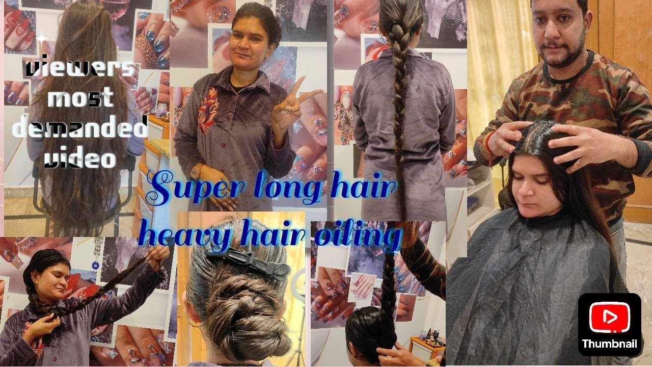 Relaxing hair oiling therapy|super long hair heavy hair oiling|long ...