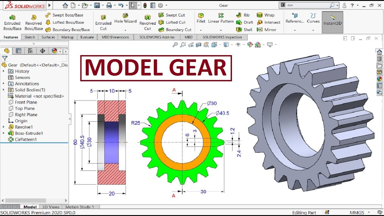 Solidworks practice model | Revolve pattern | Gear part - YouTube