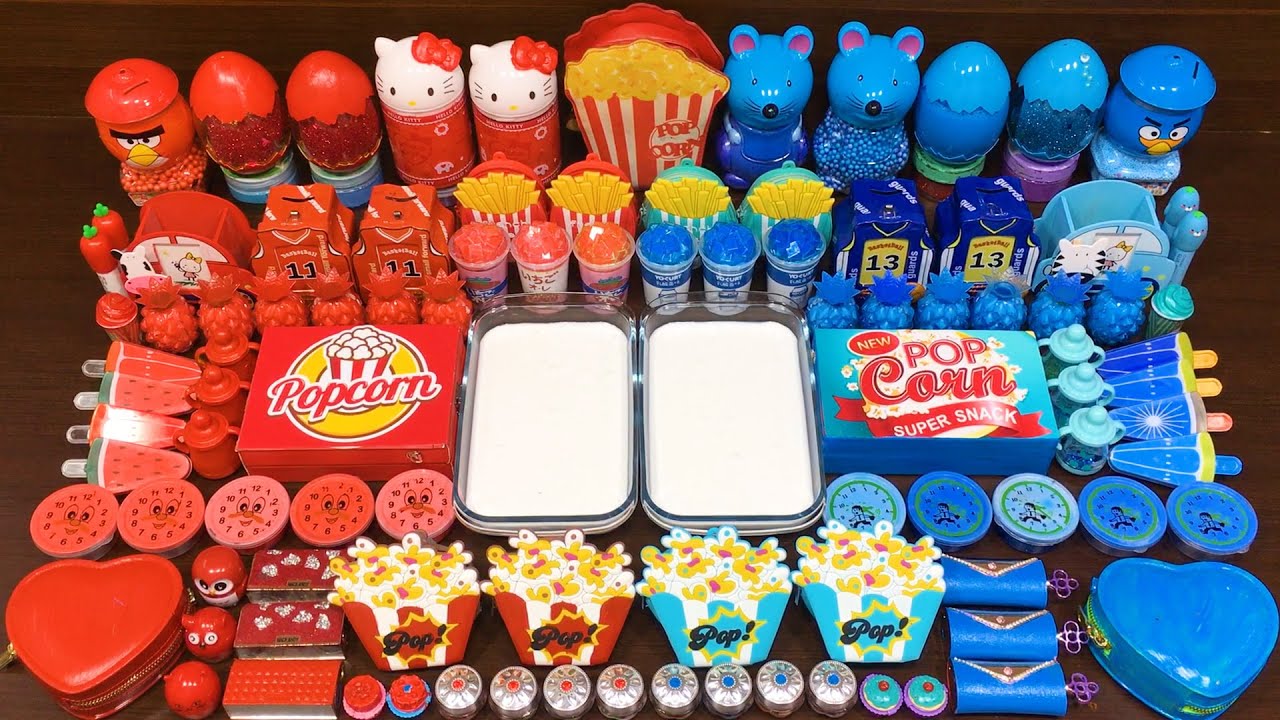 BLUE vs RED! Mixing Random into GLOSSY Slime ! Satisfying Slime Video ...