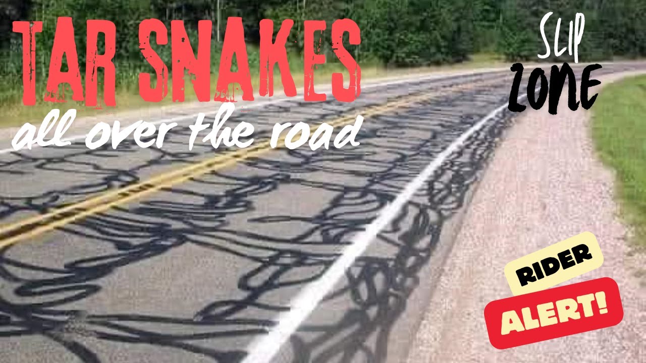 Fresh tar snakes on the road! - YouTube