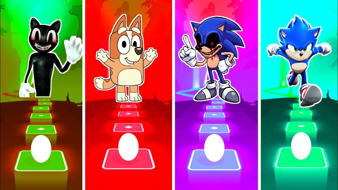 Cartoon Cat 🆚 Bluey 🆚 Sonic Exe vs Sonic | Tiles Hop Edm Rush - YouTube