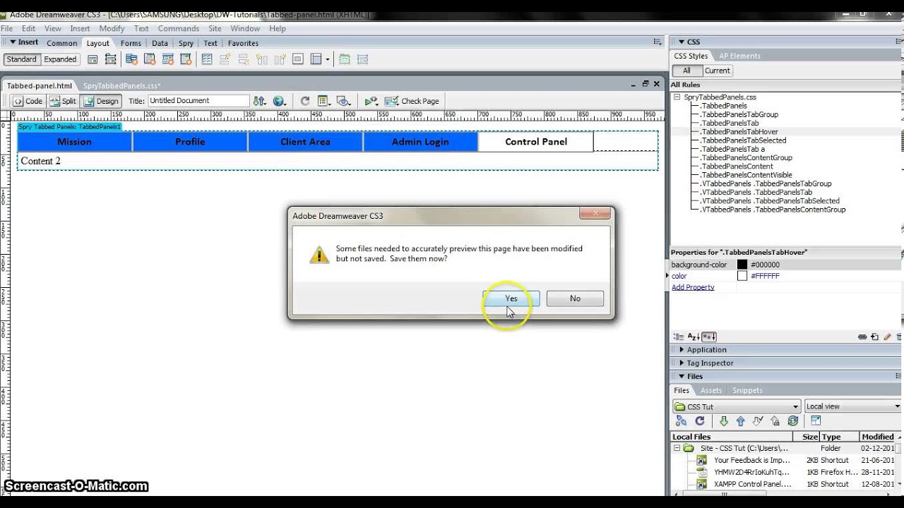 Dreamweaver Tutorial How to create Tabbed Panel in dreamweaver - YouTube