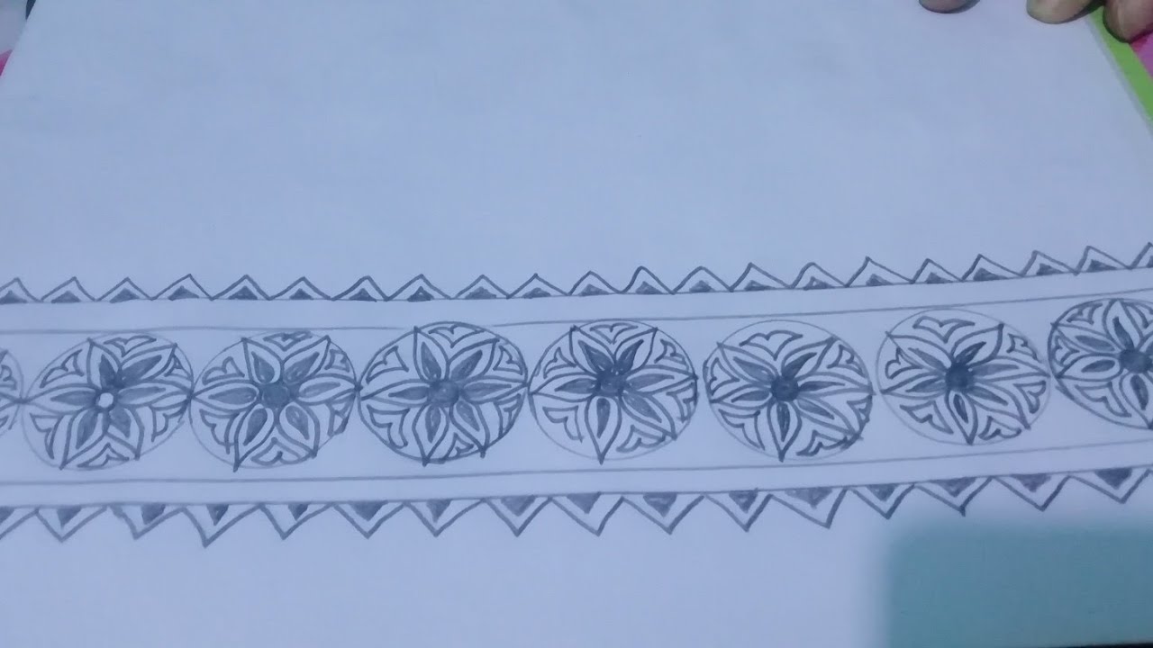 How to draw an easy saree border design -4 শাড়ীর পার ডিজাইন - YouTube