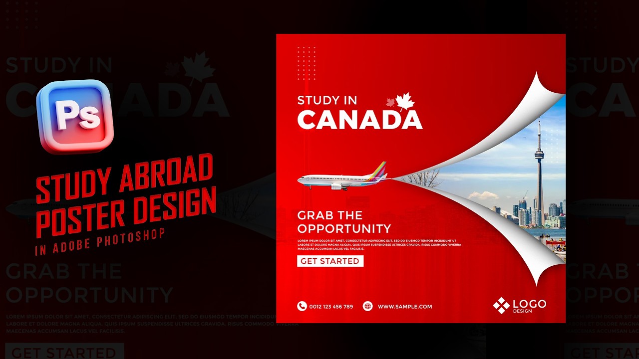 Modern Study Abroad Poster Design in Adobe Photoshop I Photoshop ...