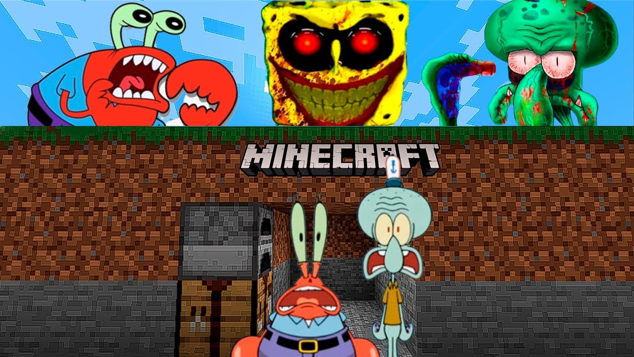 Minecraft Speedrunner MR KRABS & SQUIDWARD VS 3 Hunters - Compilation Animation - YouTube