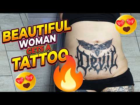 Stomach Tattoo Session: From Stencil to Skin 🦋💉