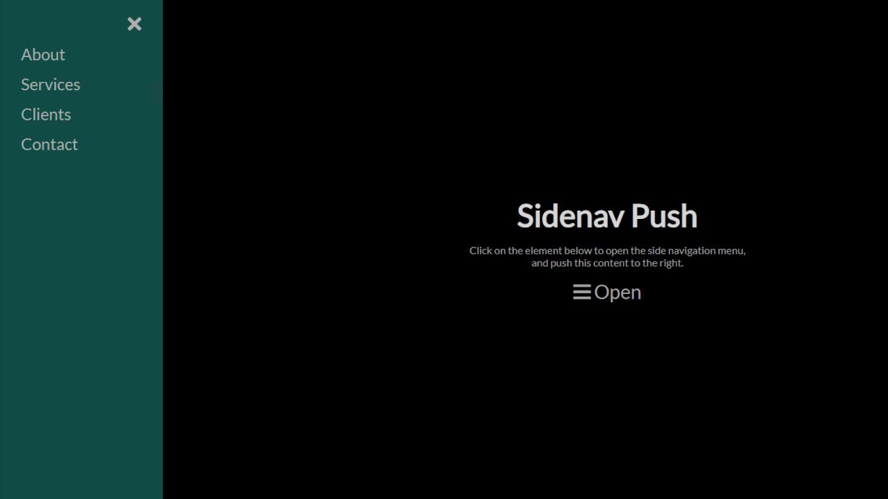 Sidenav Pushed Content Using Html Css And Javascript Youtube 0419
