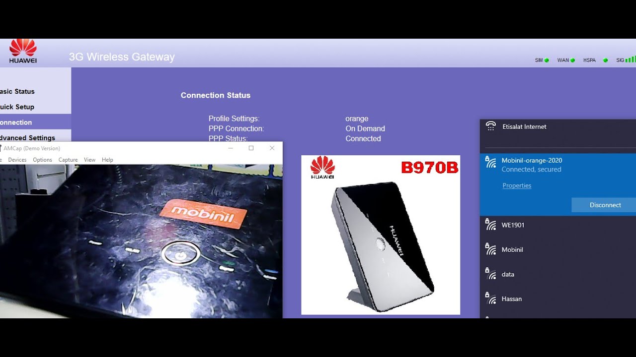 ضبط اعدادات راوتر 3G huawei b970b mobinil - YouTube