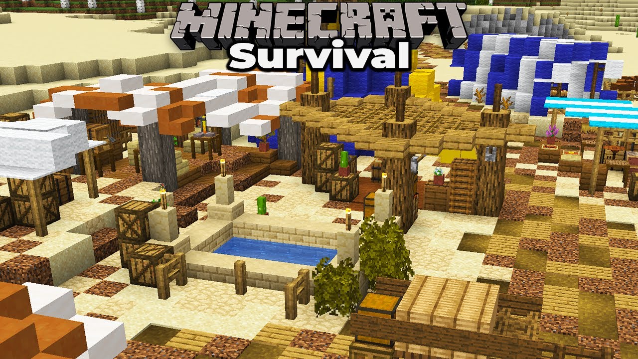 Minecraft 1.15 Survival : Building a Market outside our Desert Village ...
