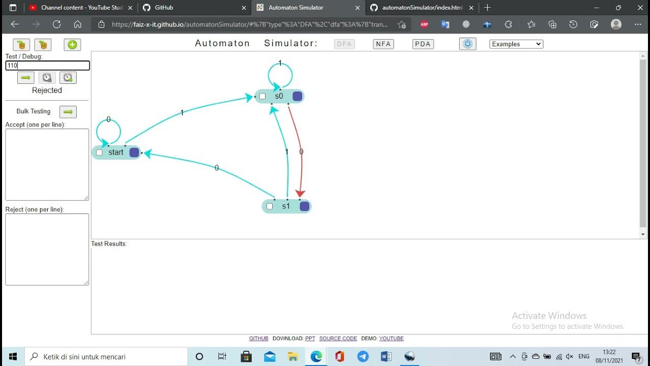DEMO AUTOMATON SIMULATOR - YouTube