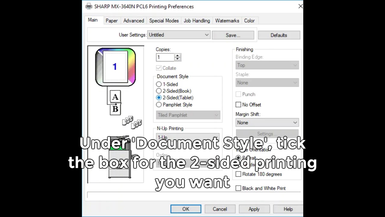 How To Print 2 Sided - Sharp MFP - 14/00//11/40/10/12/41 - YouTube