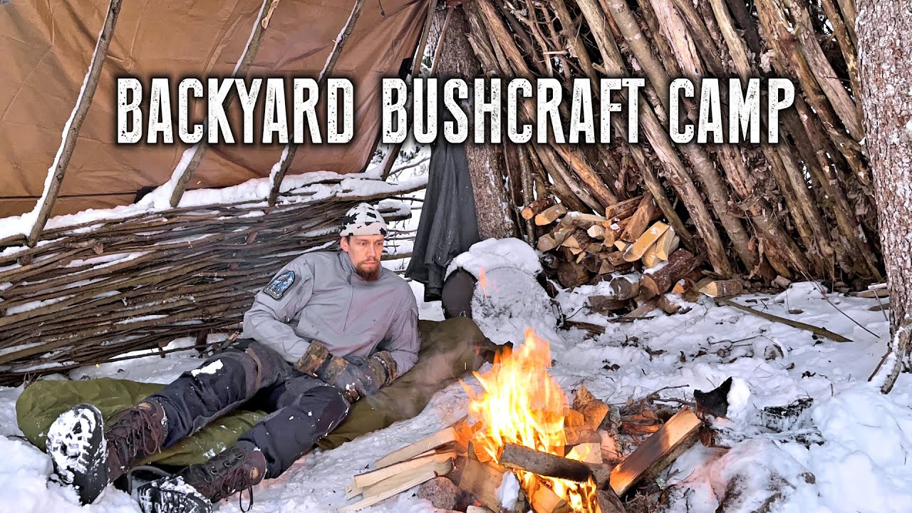 Winter night at the backyard bushcraft camp | Taival Outdoors - YouTube