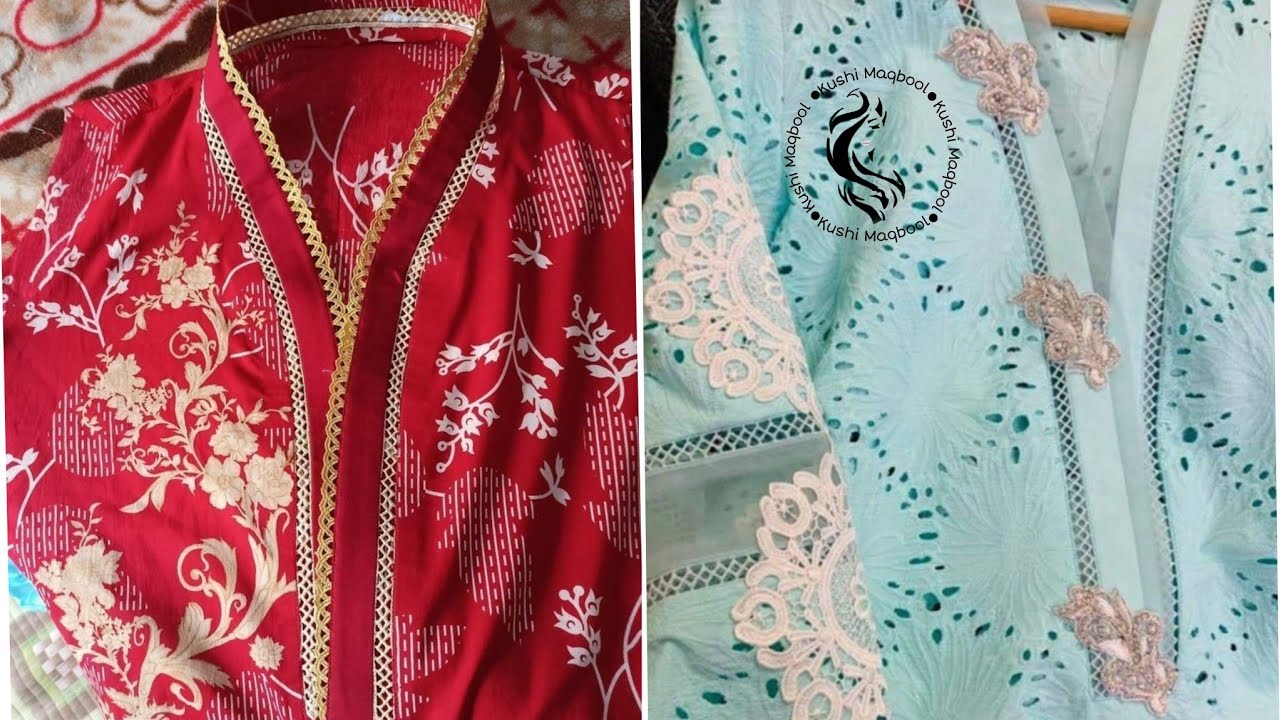 V pleated Overlap Neck Designing with joint lace Detailing by Kushi ...