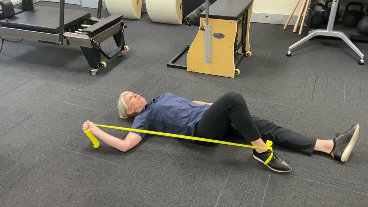 Shoulder External Rotation with Theraband Short Lever Supine - YouTube