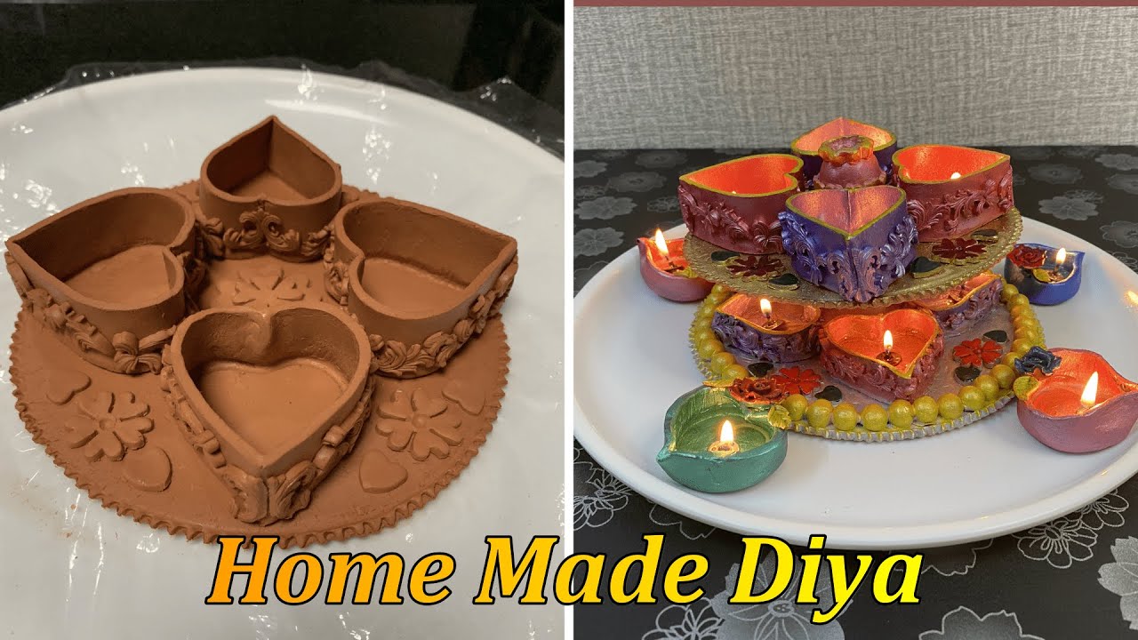 Diya Decoration/Home made Diya/Diya Making from Clay/Diwali Decoration ...