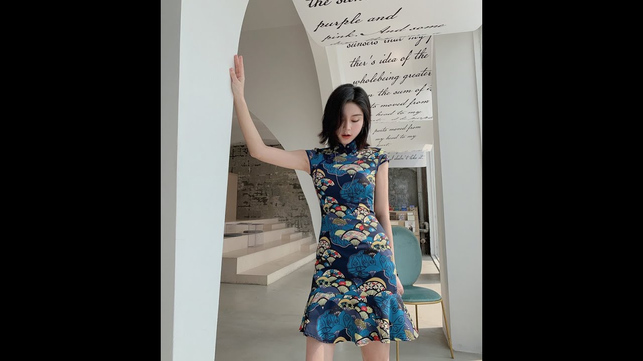 Summer Women Dignified Retro Chinese Style Short Ruffled Fishtail Dress ...