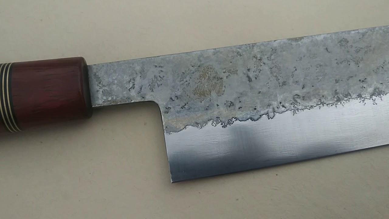 Vegetable knife, O2, mustard patina - YouTube