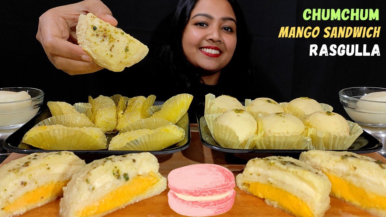 Eating Indian 🥰 Sweets | Rasgulla, Chumchum, Mango Sandwich, Rajbhog ...