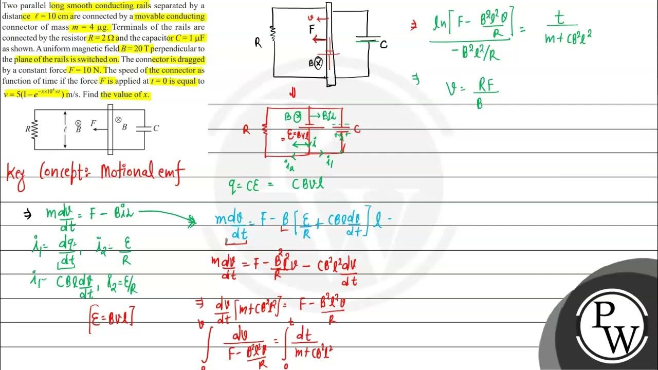 Two parallel long smooth conducting rails separated by a distance \( \ell=10 \mathrm{~cm} \) are ...