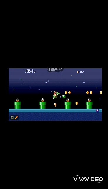 SMB (1986):Mario and Yoshi kill a Mini Dhino Rhino & they collect coins ...
