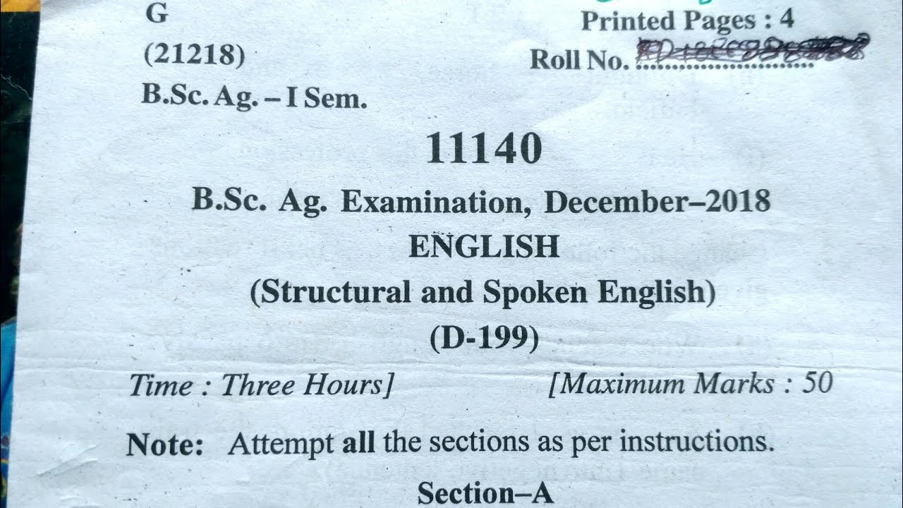 BSc AG 1st sem English question paper and syllabus - YouTube