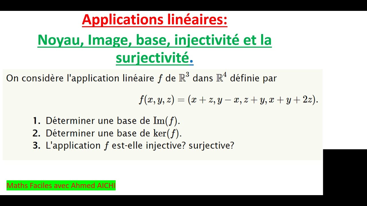 Applications linéaires: Noyau, image, base, injectivité, subjectivité ...