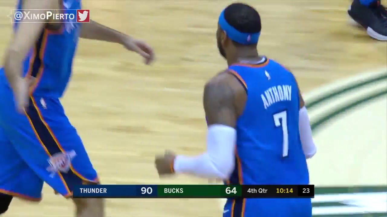 Carmelo Schools Giannis Then Gets Blocked | Thunder vs Bucks | Oct 31 | 17-18 NBA season - YouTube