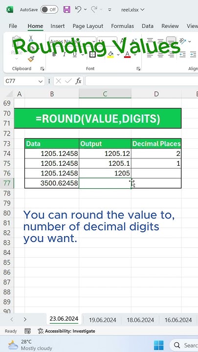 Excel Round Function Excel Sinhala Tutorials 😇 Exceltips Tutorial Shortvideo Excel Youtube