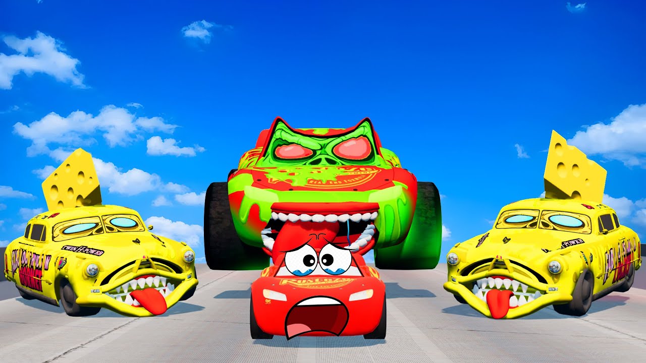 🟢Large GREEN ZOMBIE MACQUEEN & Cheese DOC HUDSON😱Monster 🆚 MCQUEEN ...
