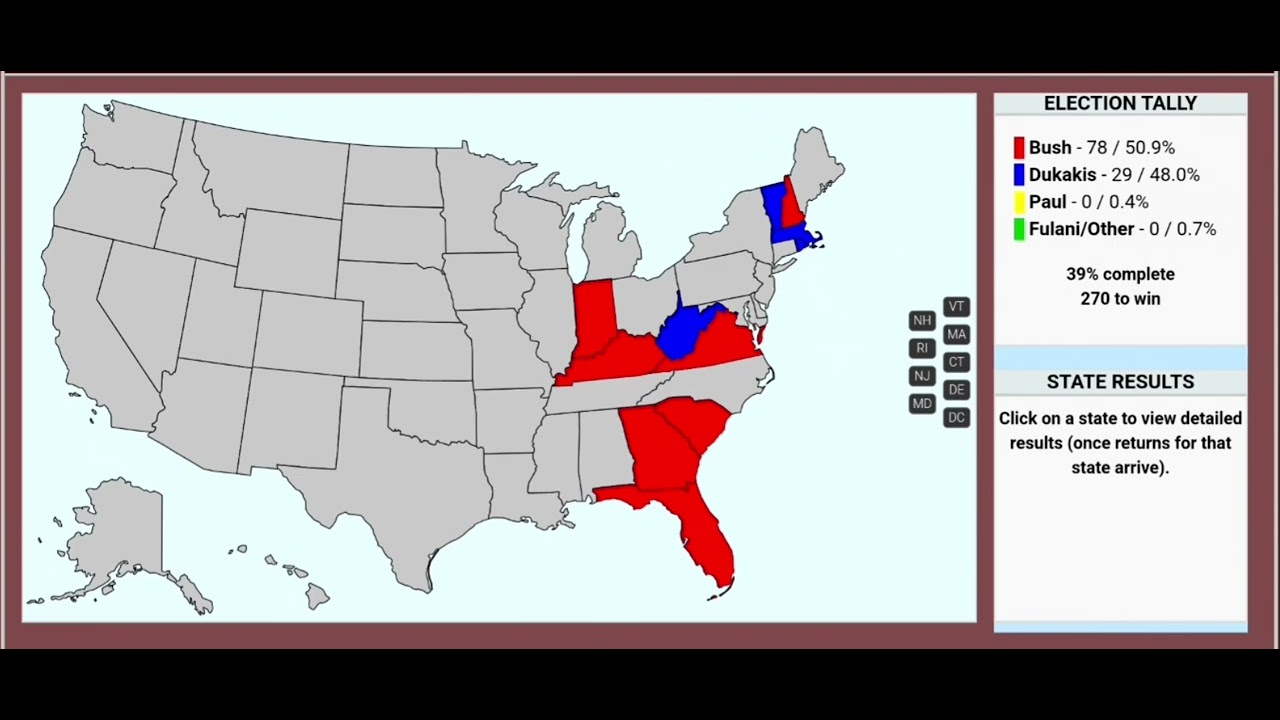 The NCT: 1988 US presidential election. New Dukakis Landslide 2.0 - YouTube