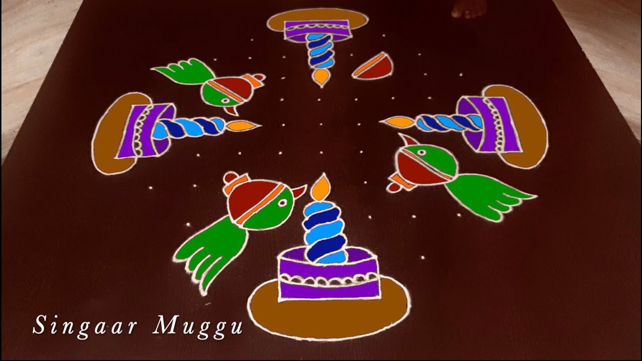 Birthday rangoli 11X3 dots | Candles rangoli | Birds rangoli | Birds ...