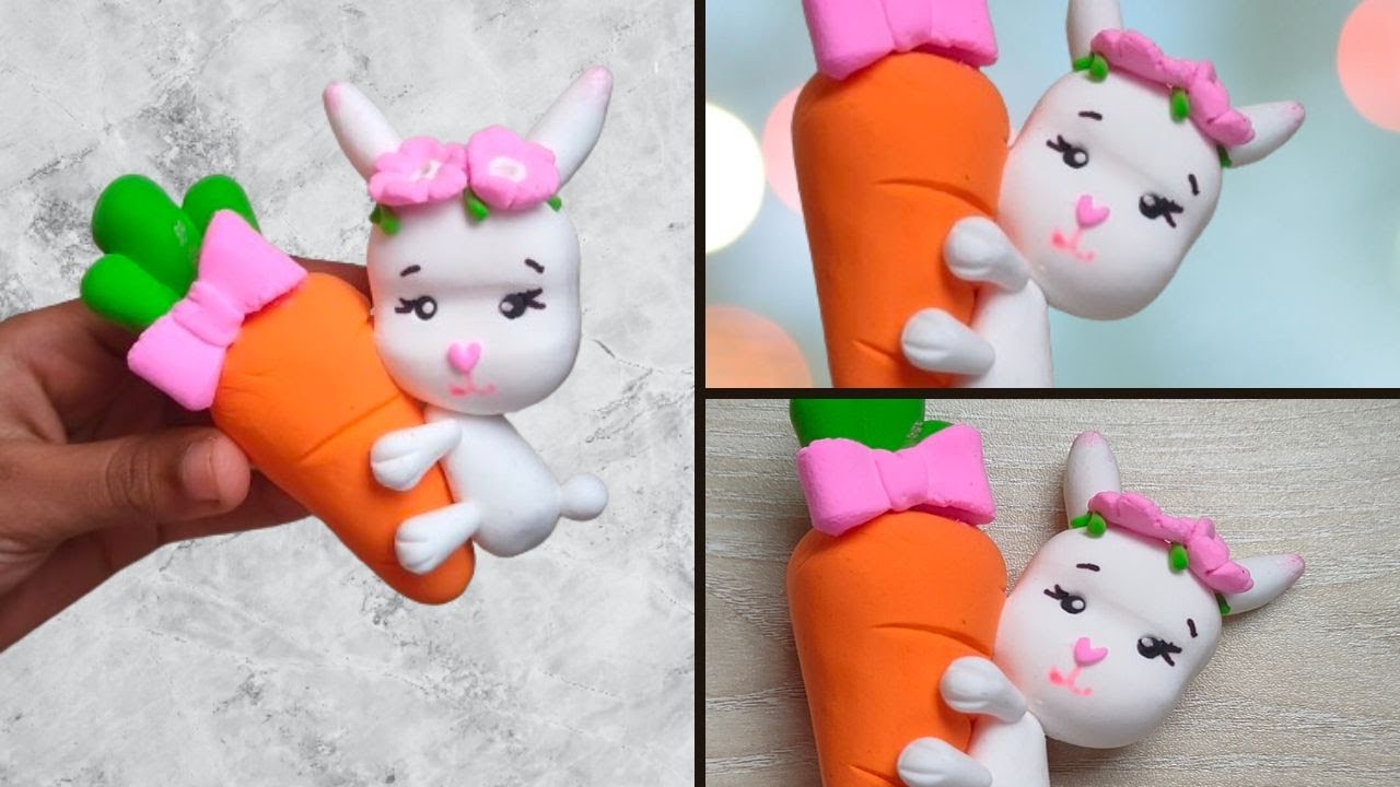 Cute Clay Bunny And Carrot Craft! How to Make Clay Bunny🐰 DIY Clay ...