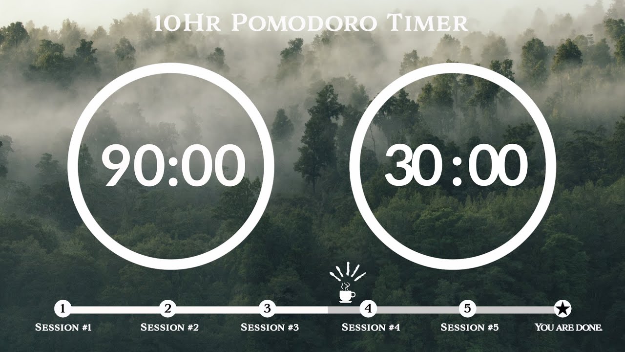 90 Minute Pomodoro Timer 🎧Misty Forest & Focus Music📚10-Hour Study ⏱ ...