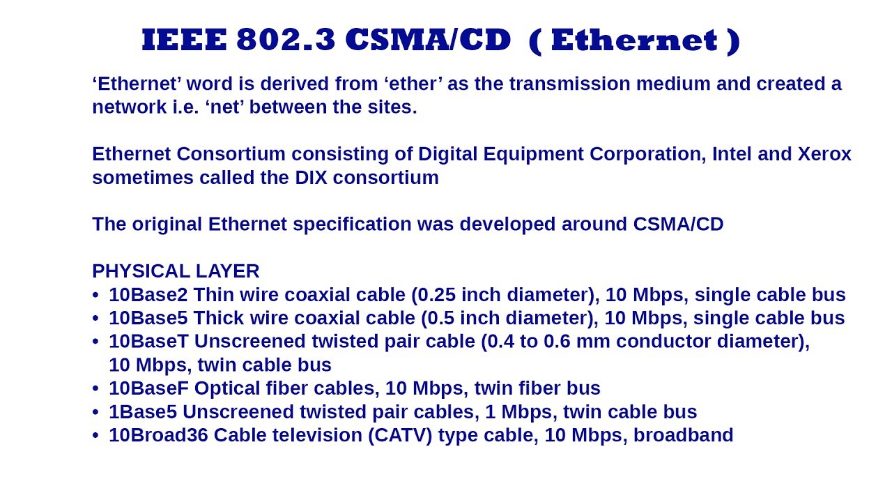 IEEE 802 3 CSMA CD Ethernet Introduction YouTube