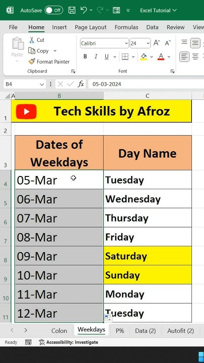Weekdays In Excel Excel Shortcut Dates In Excel Excel Exceltricks Excelhacks Youtube