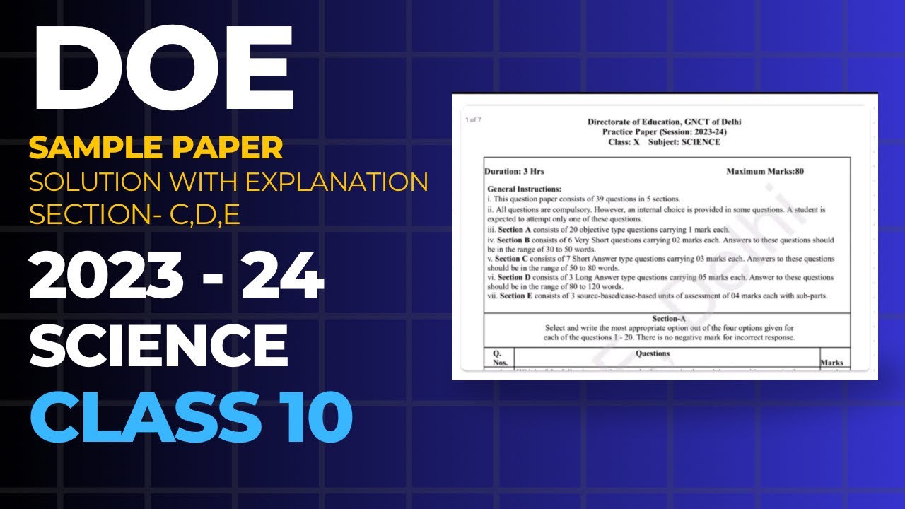 DOE Practice paper | 2023-24 | Science | Class 10 | Sample paper ...