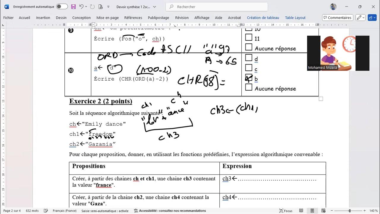 Algorithme Tunisie: correction devoir synthèse 1- 2 sc partie 1 - YouTube