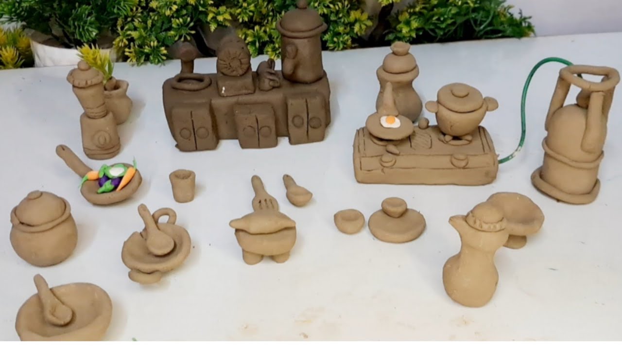 Easy technique make handmade miniature kitchen set with clay।।miniature ...