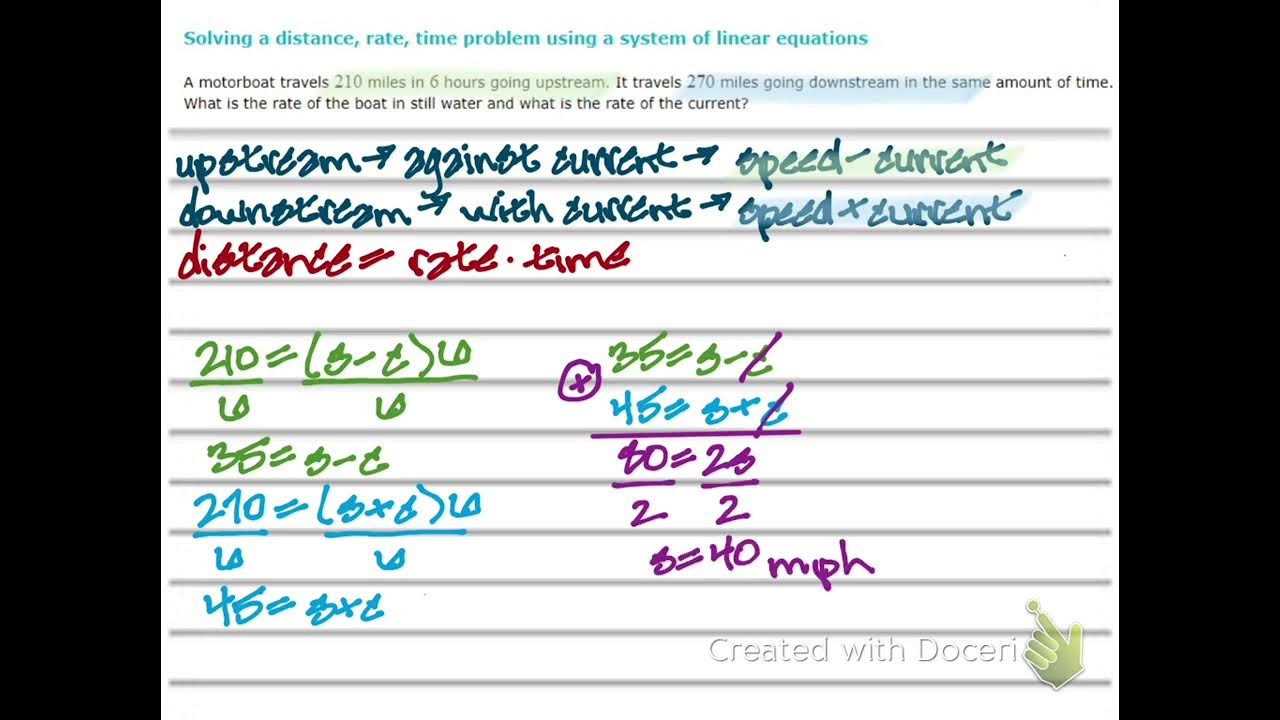 Solving a distance, rate, time problem using a system of linear equations - YouTube