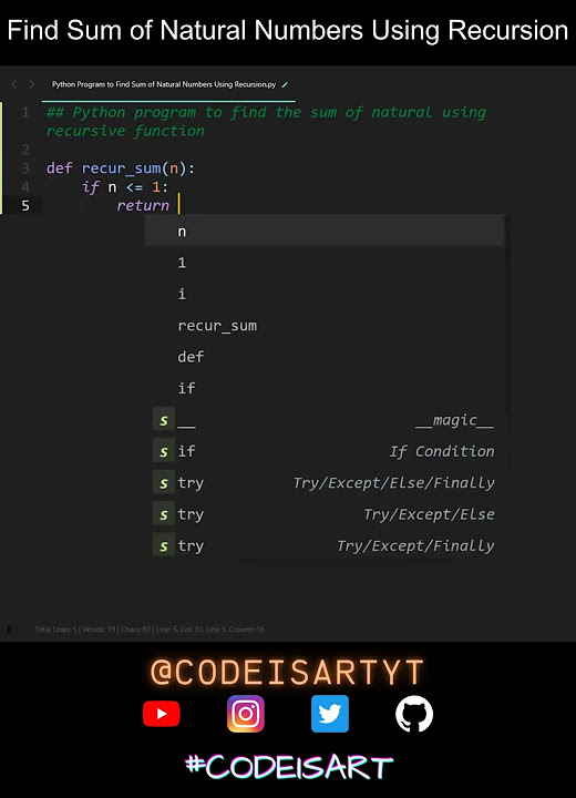 Find Sum Of Natural Numbers Using Recursion In Python Python Examples Python Coding Tutorial