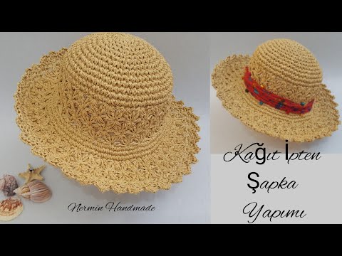 👒Kağıt İpten Yazlık Yıldız Modelli Örgü Şapka Yapımı / HasırŞapka