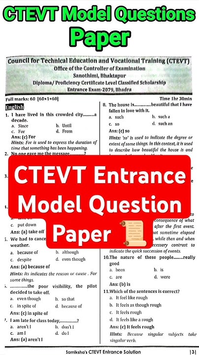 CTEVT ENTRANCE QUESTIONS PAPER | CTEVT EXAM KO QUESTIONS PAPER | 2081 ...
