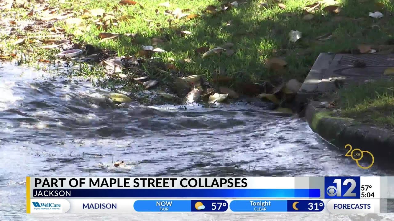 Part of Maple Street collapses due to water main break - YouTube