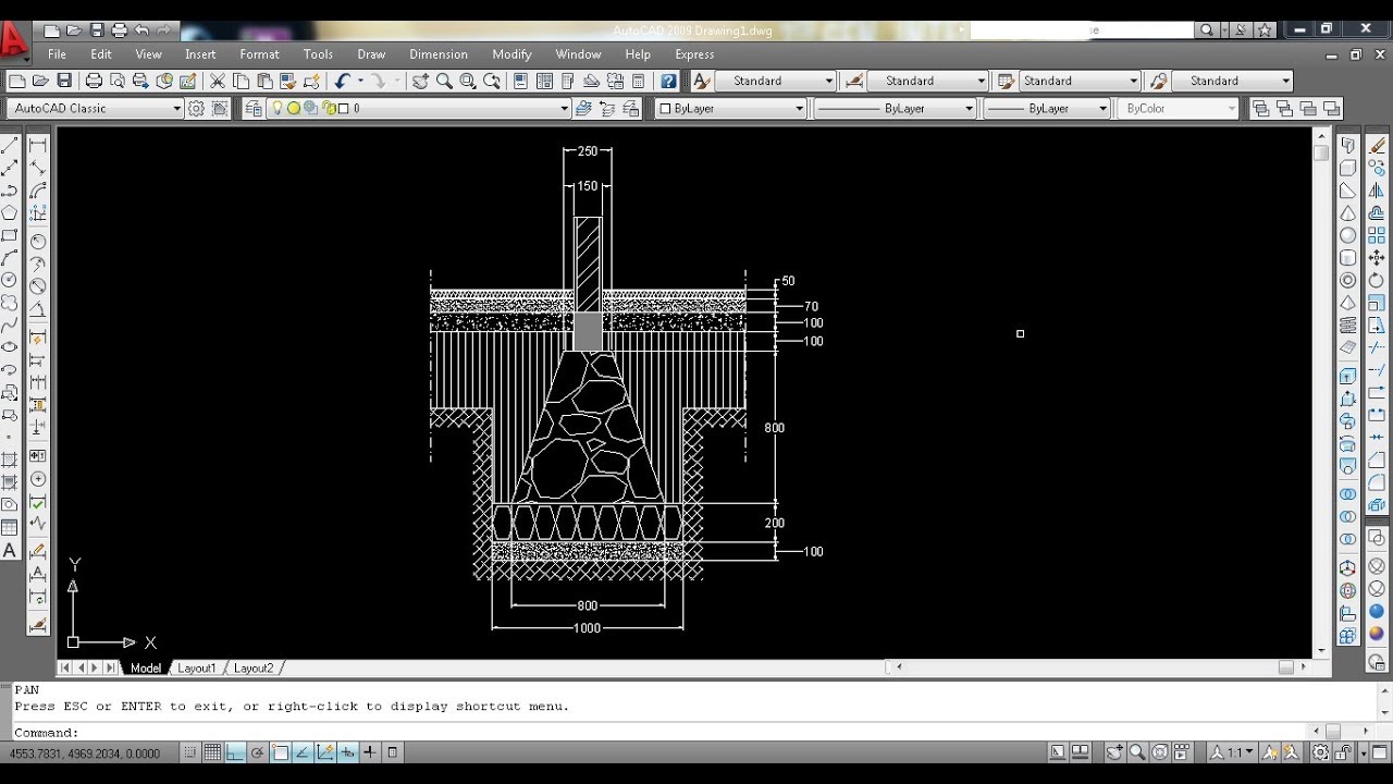 AUTOCAD TUTORIAL MENGGAMBAR PONDASI BANGUNAN - YouTube