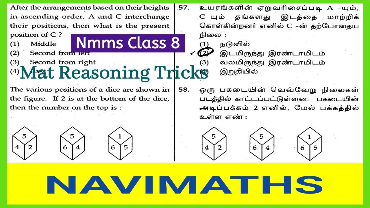 Nmms Exam Question Paper Class 8 / Reasoning tricks / Navimaths - YouTube