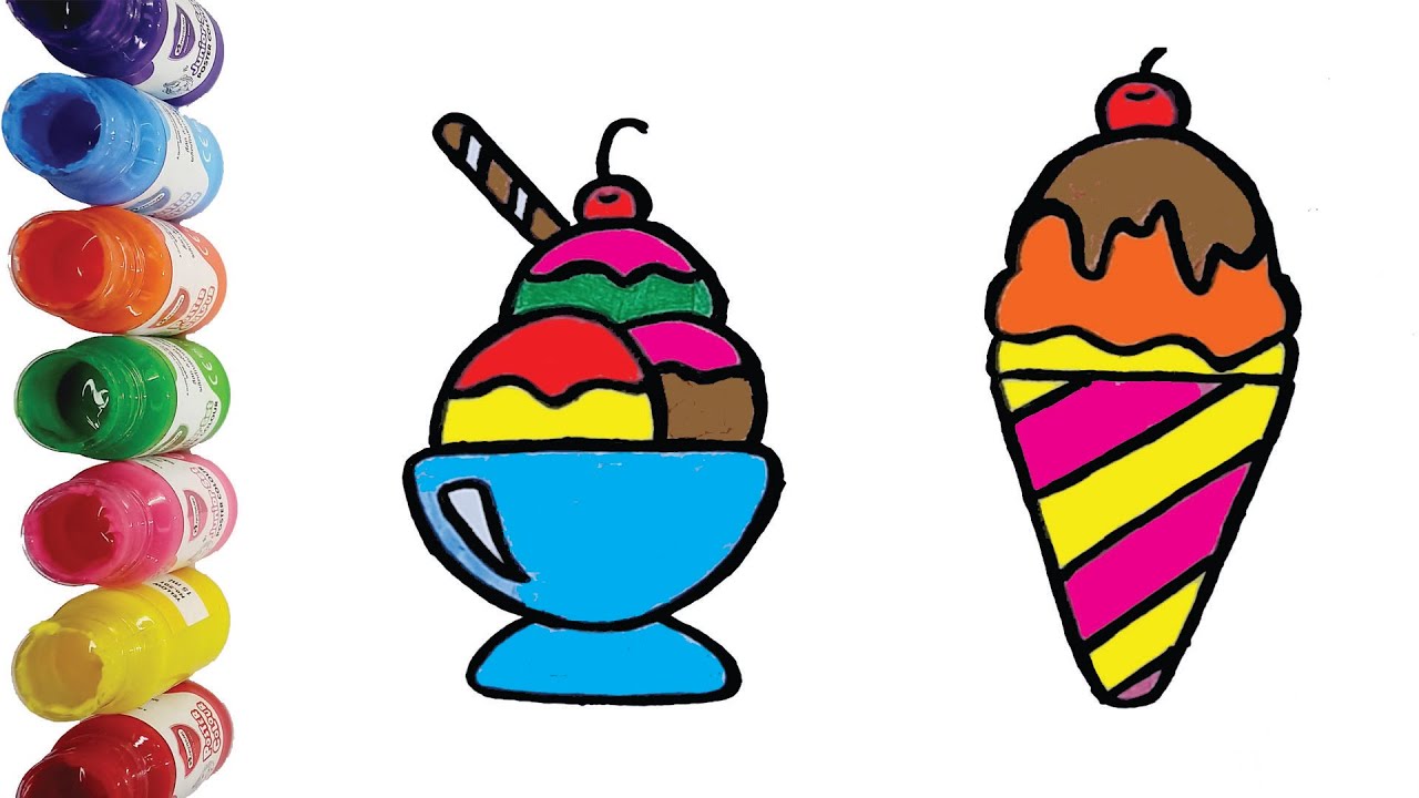 Drawing , Painting , How to draw ice cream for kids and toddlers - YouTube