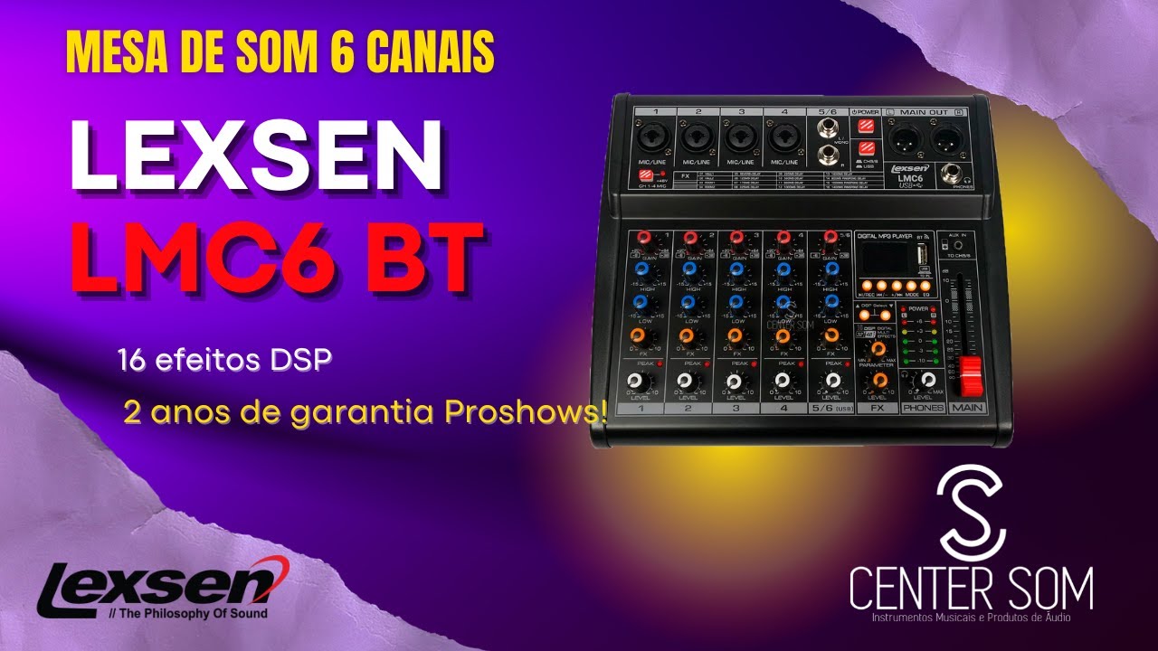 MESA DE SOM 6 CANAIS LMC6 LEXSEN MIXER INTERFACE BT/USB/48 GRAVAÇÃO ...